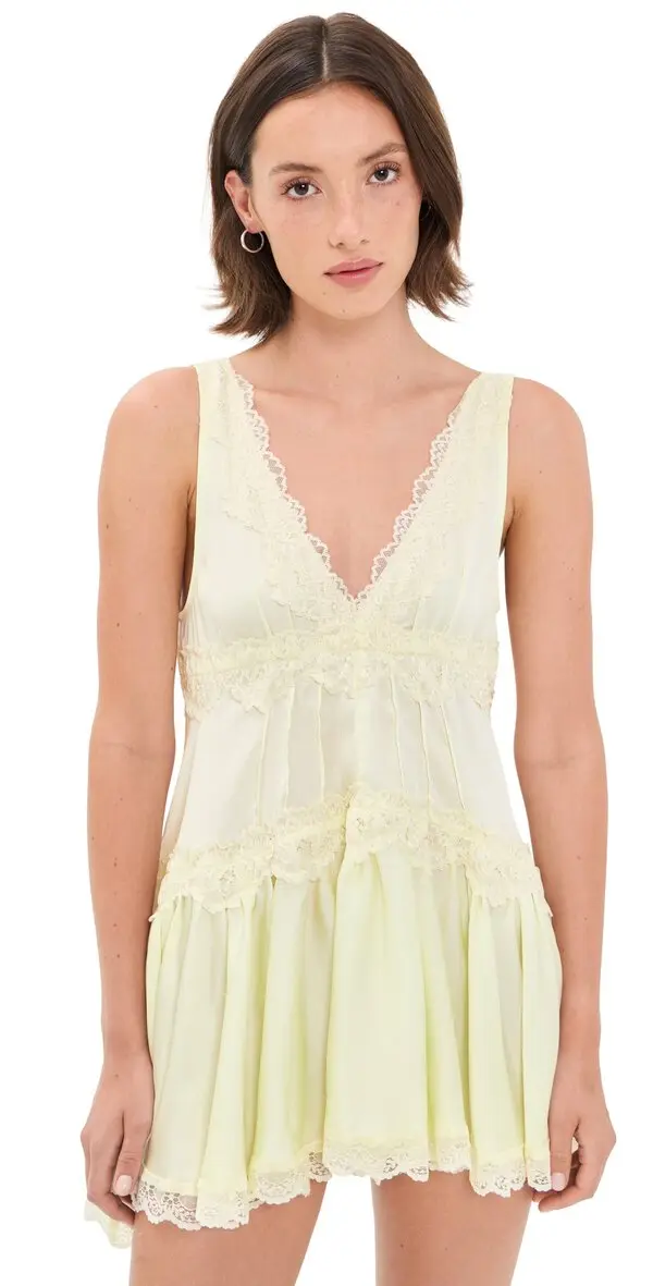 Free People In This Groove Mini Slip Dress - Lemon Ice