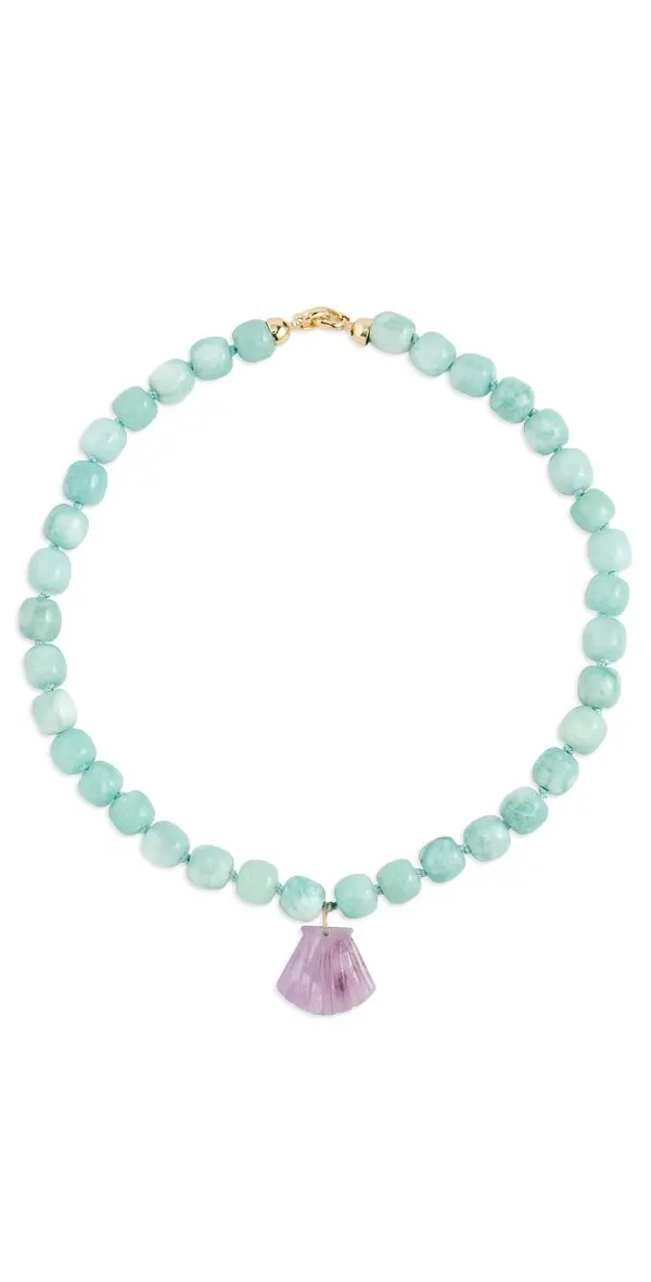 Shashi Jade Scallop Gemstone Pendant Necklace - Jade/amethyst