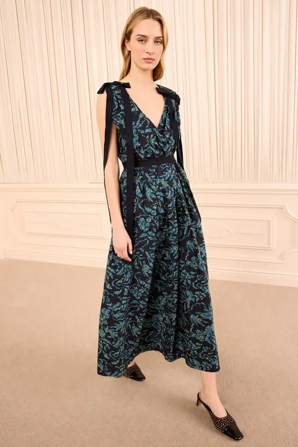 Ulla Johnson Karina Printed Cotton Bow Dress - Midnight