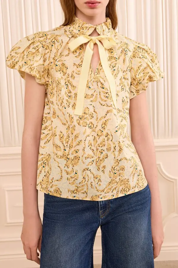 Ulla Johnson Estela Short Sleeve Cotton Top - Chamomile