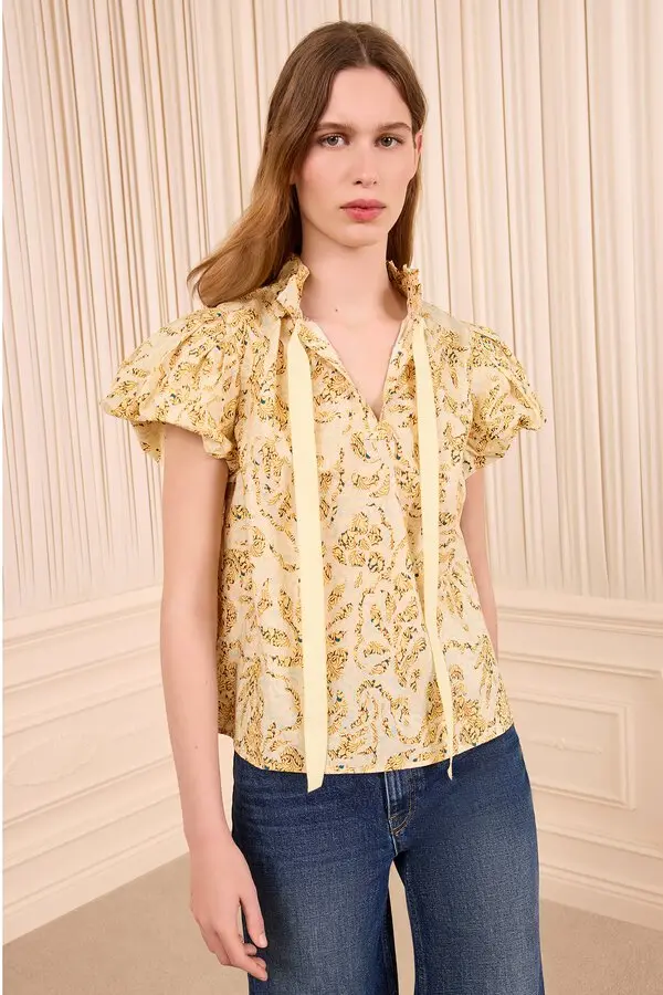 Ulla Johnson Estela Short Sleeve Cotton Top - Chamomile
