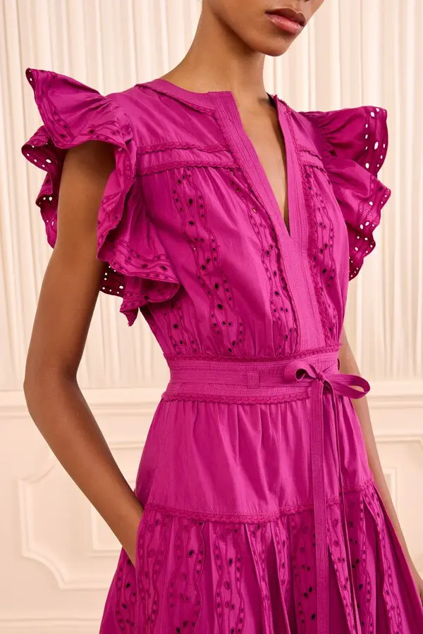 Ulla Johnson Dani Cotton Midi Dress With Scalloped Eyelet Embroidery - Orchid