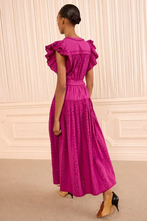 Ulla Johnson Dani Cotton Midi Dress With Scalloped Eyelet Embroidery - Orchid