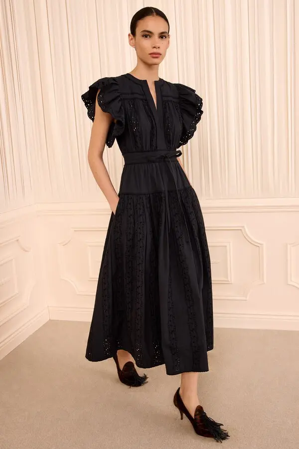 Ulla Johnson Dani Short Sleeve Cotton Dress - Noir