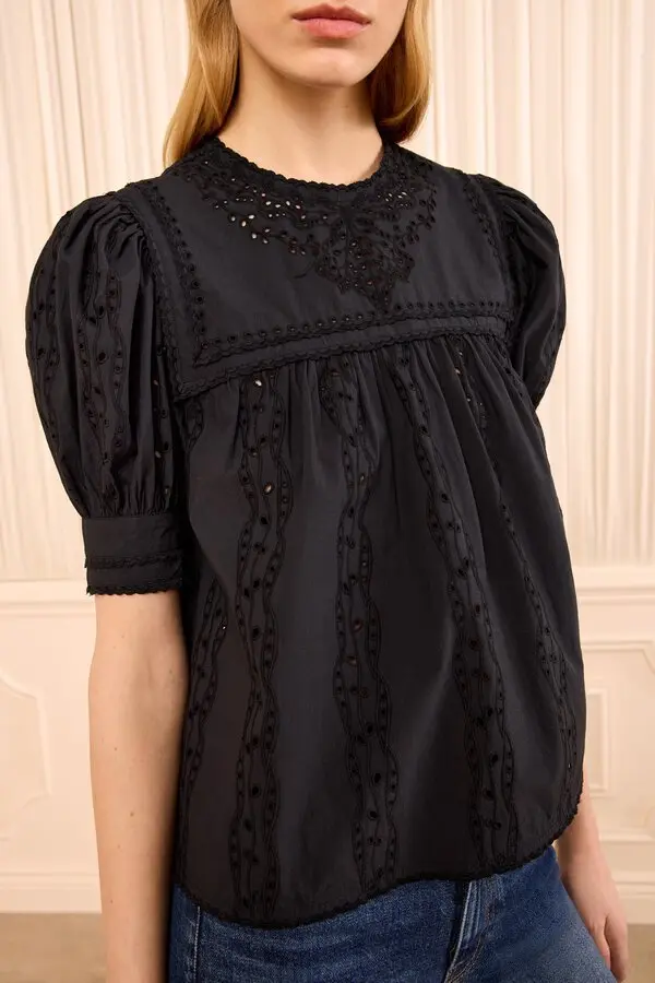 Ulla Johnson Una Short Sleeve Cotton Top