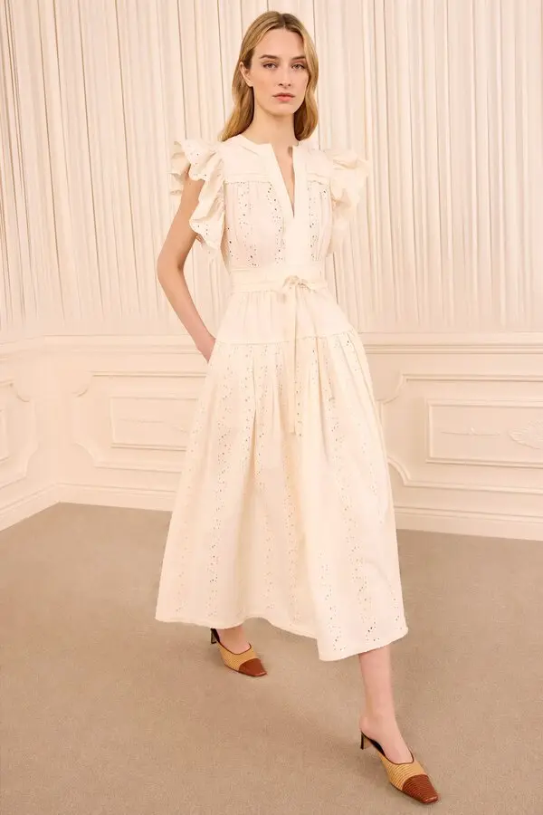 Ulla Johnson Dani Short Sleeve Cotton Dress - Pearled Ivory