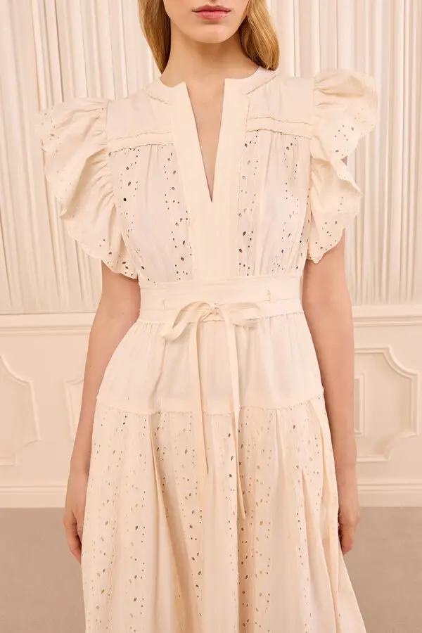 Ulla Johnson Dani Short Sleeve Cotton Dress - Pearled Ivory