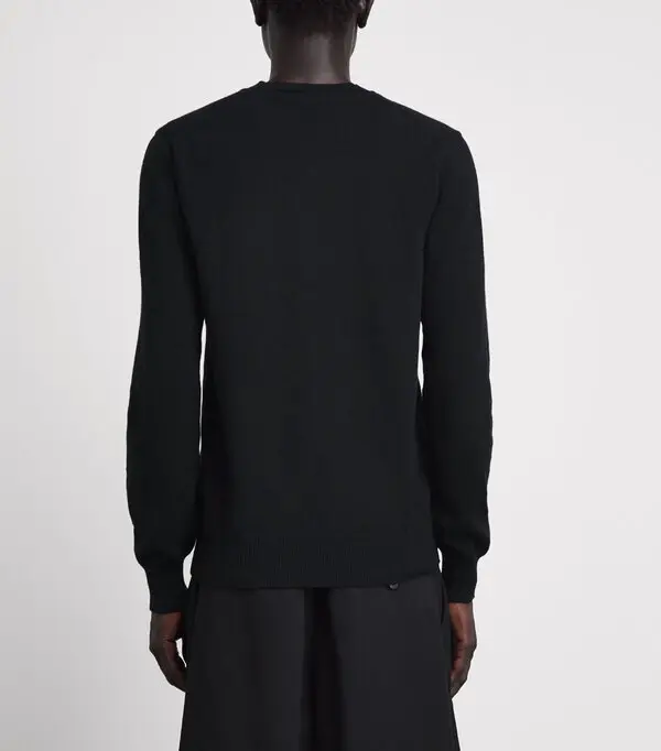 Play Comme Des Garcon Wool Rhinestone Heart V-neck Sweater
