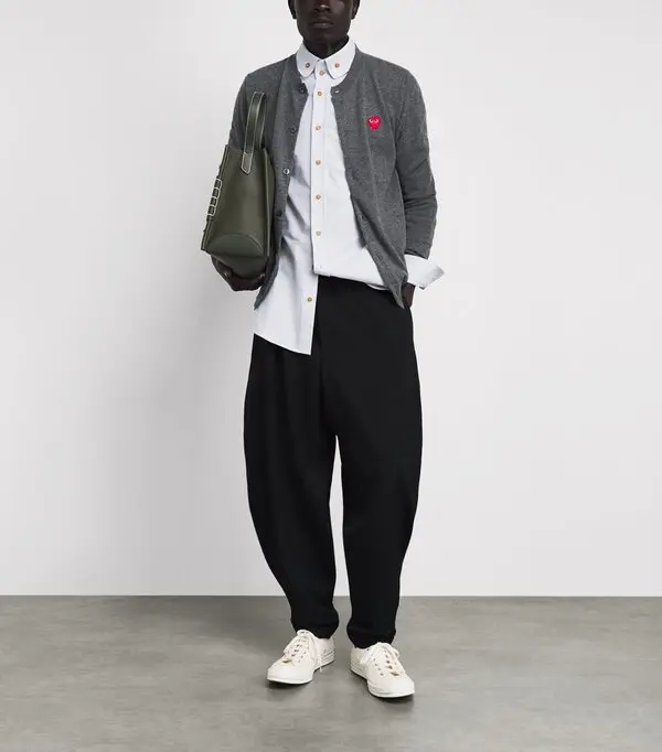 Play Comme Des Garcon Wool Rhinestone Heart Cardigan - Grey