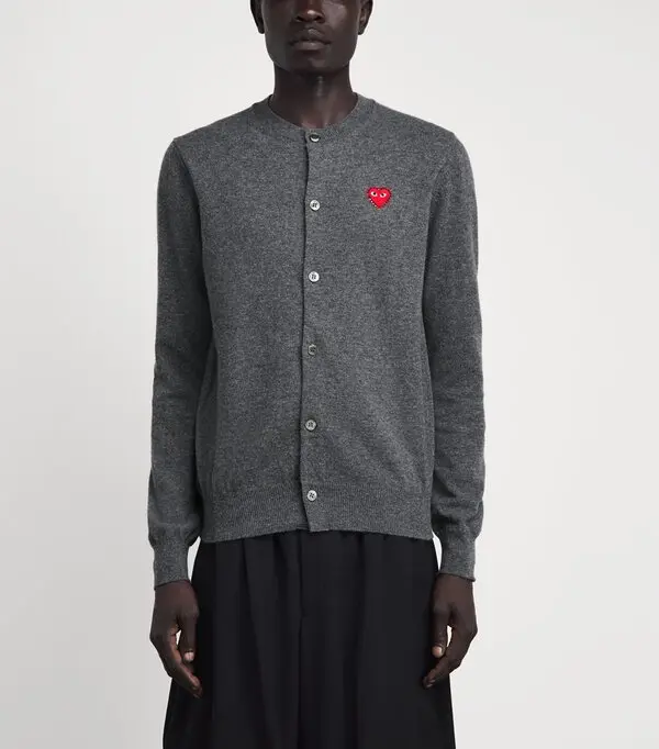 Play Comme Des Garcon Wool Rhinestone Heart Cardigan - Grey