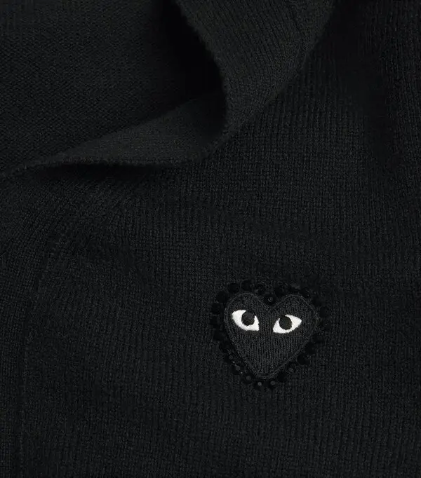 Play Comme Des Garcon Wool Rhinestone Heart Cardigan