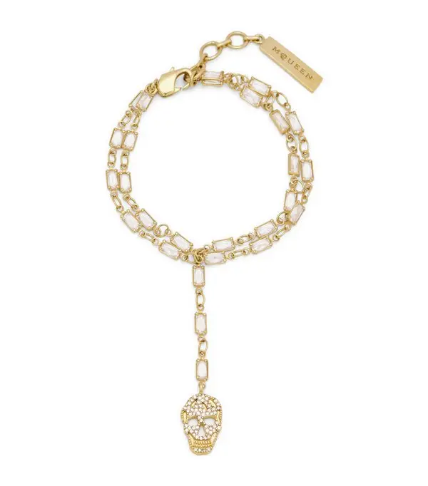 Alexander McQueen Pavé Skull Chain Bracelet - Brown