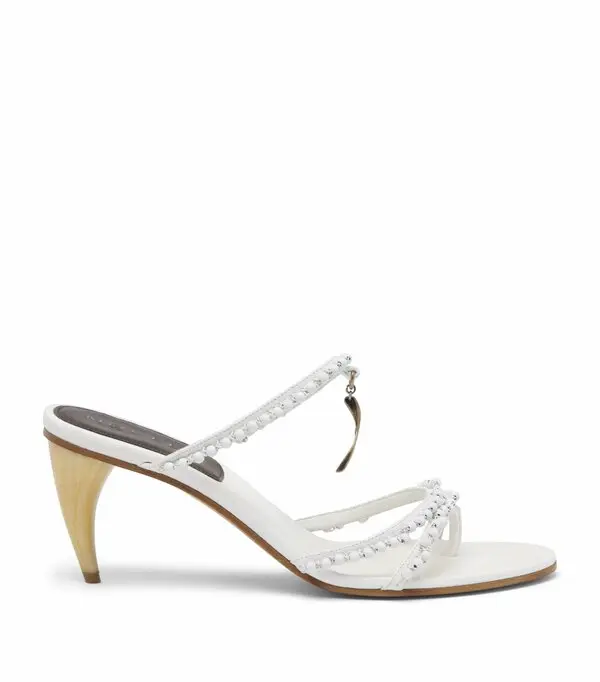 Alexander McQueen Beaded Rosa Heeled Sandals 70 - White