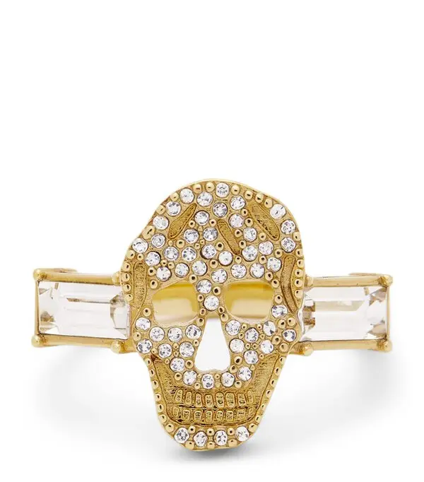 Alexander McQueen Pavé Skull Ring - Brown