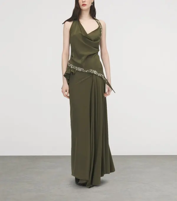 Alexander McQueen Silk Cowl-neck Halterneck Top