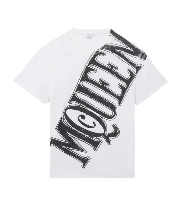 Alexander McQueen Cotton-linen Diagonal Logo T-shirt - Neutral