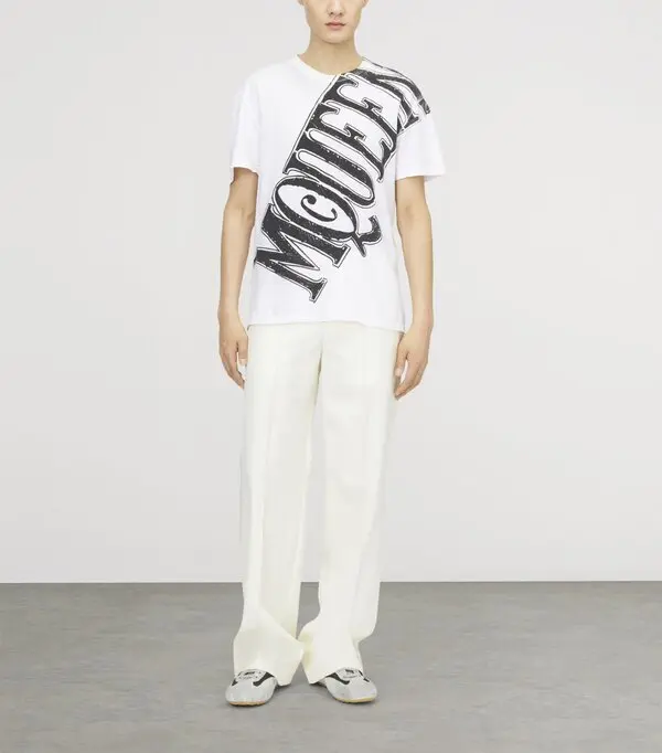 Alexander McQueen Cotton-linen Diagonal Logo T-shirt