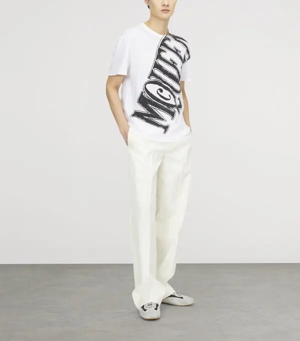 Alexander McQueen Cotton-linen Diagonal Logo T-shirt