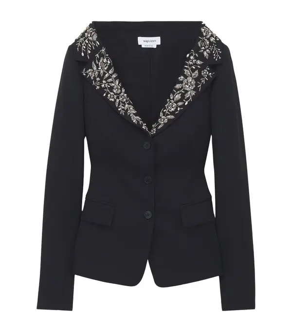 Alexander McQueen Wool Beaded-collar Blazer - Black
