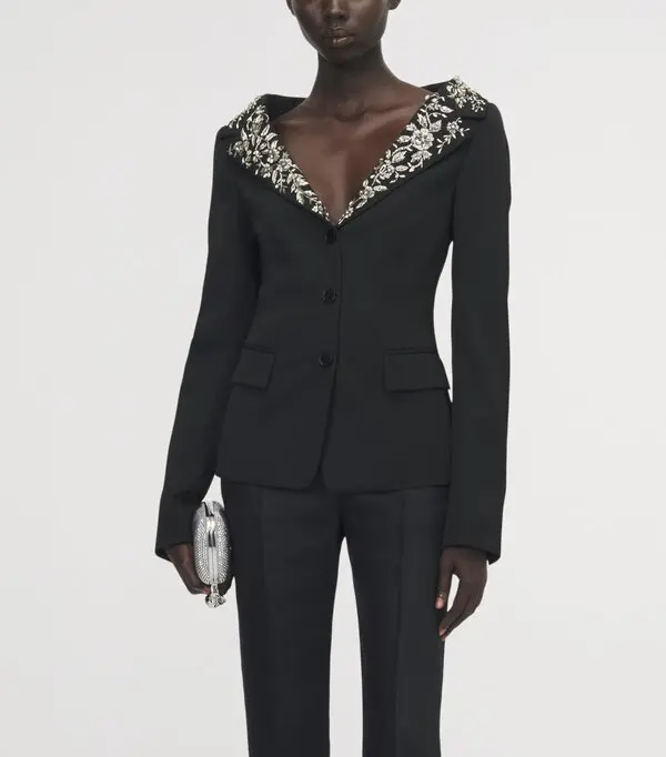 Alexander McQueen Wool Beaded-collar Blazer