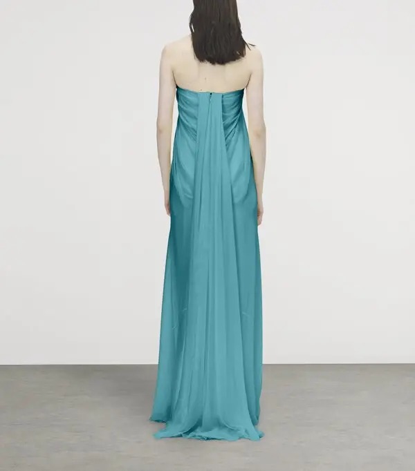Alexander McQueen Silk Pleated Strapless Gown