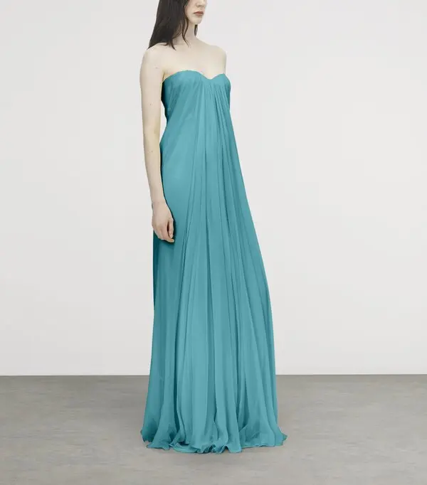 Alexander McQueen Silk Pleated Strapless Gown