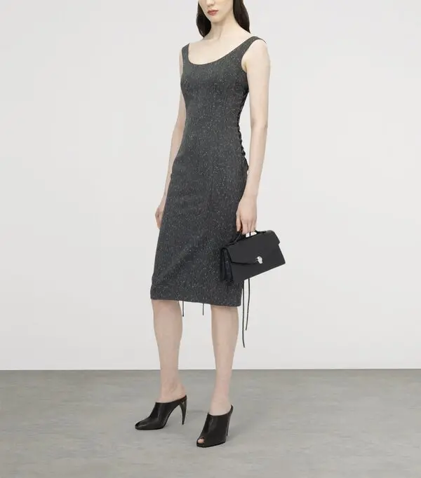 Alexander McQueen Wool Metallic-pinstripe Midi Dress