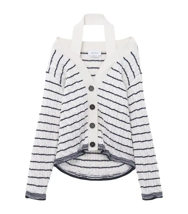 Alexander McQueen Striped Off-the-shoulder Cardigan - White