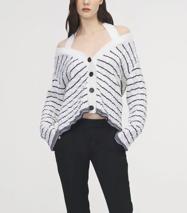 Alexander McQueen Striped Off-the-shoulder Cardigan