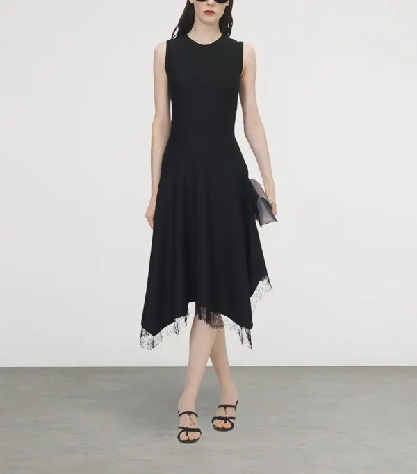 Alexander McQueen Sleeveless Lace-trimmed Asymmetrical Midi Dress - Black