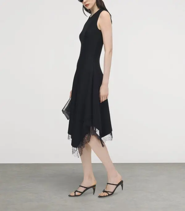 Alexander McQueen Sleeveless Lace-trimmed Asymmetrical Midi Dress - Black