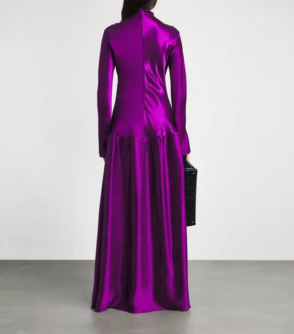 FFORME Satin Sculptural High Neck Maxi Dress - Purple