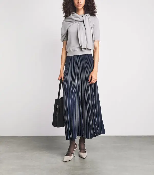 Fabiana Filippi Virgin Wool-cotton T-shirt With Tulle Cuffs - Grey