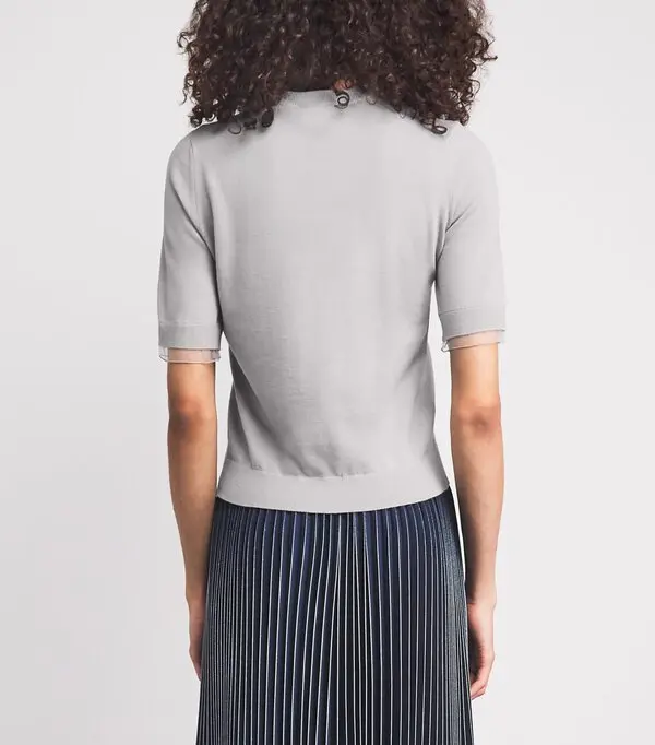 Fabiana Filippi Virgin Wool-cotton T-shirt With Tulle Cuffs - Grey