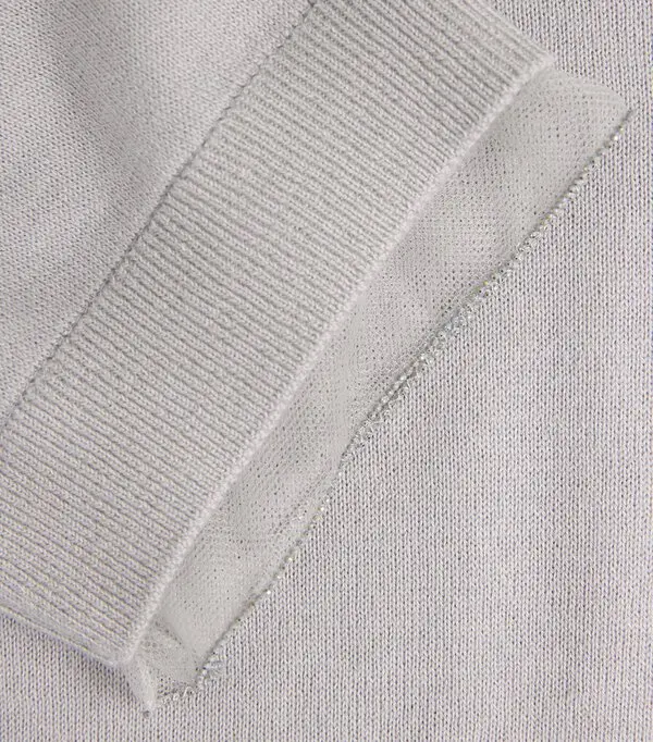 Fabiana Filippi Virgin Wool-cotton T-shirt With Tulle Cuffs - Grey