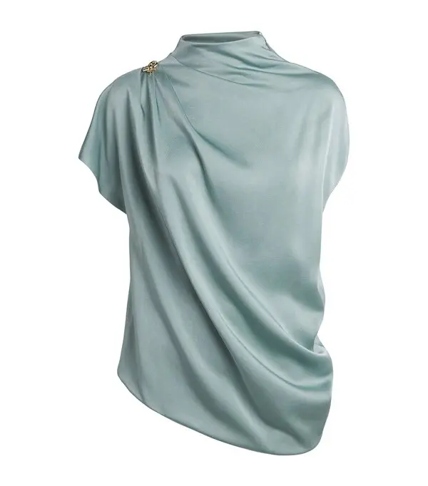Fabiana Filippi Satin Asymmetric Ruched Blouse - Green