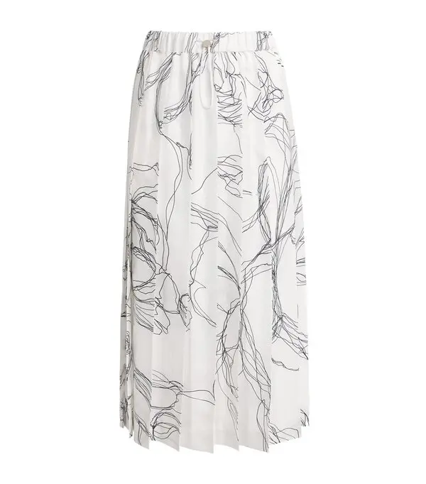 Fabiana Filippi Silk Floral Pleated Midi Skirt - White