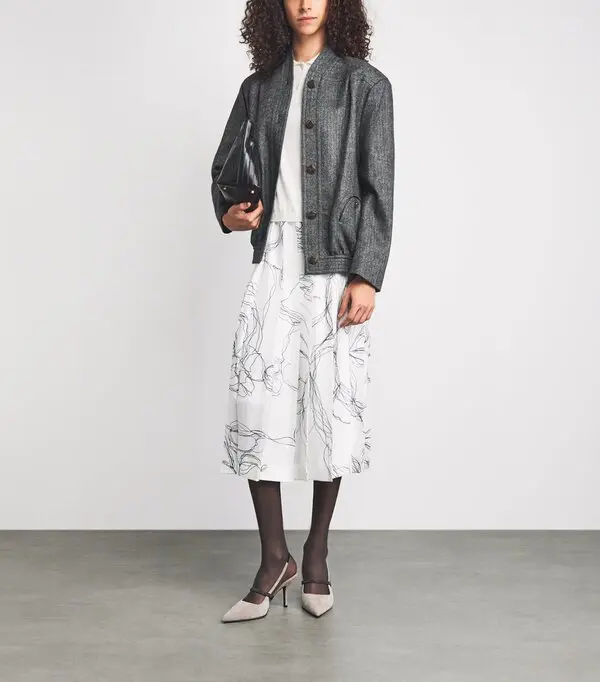 Fabiana Filippi Silk Floral Pleated Midi Skirt - White