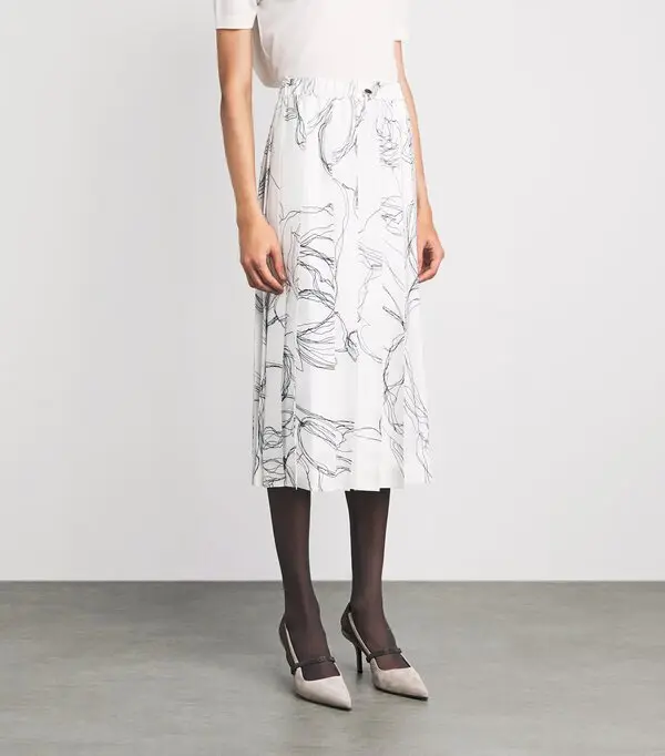 Fabiana Filippi Silk Floral Pleated Midi Skirt - White
