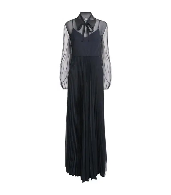 Fabiana Filippi Tulle Pleated Maxi Dress With Puff Sleeves - Blue