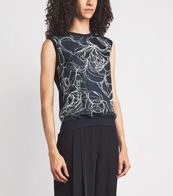 Fabiana Filippi Sleeveless Floral Print Silk Blend Blouse