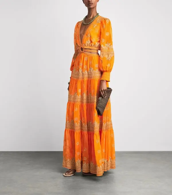 Alice + Olivia Embellished Ruffled Maxi Dress