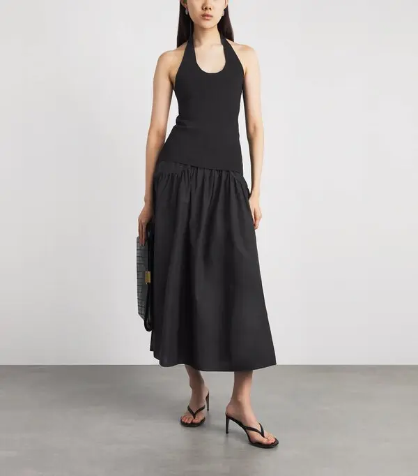 Theory Curved Yoke Midi Skirt - Black