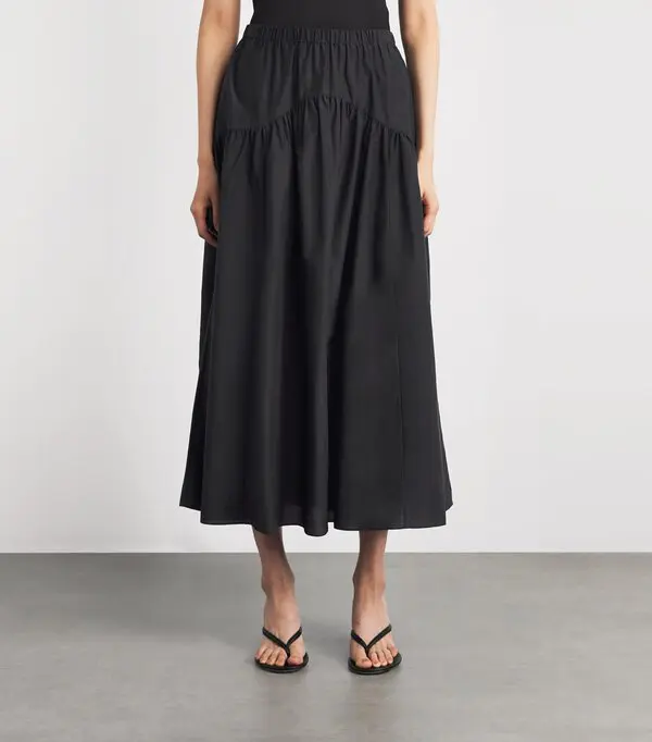 Theory Curved Yoke Midi Skirt - Black