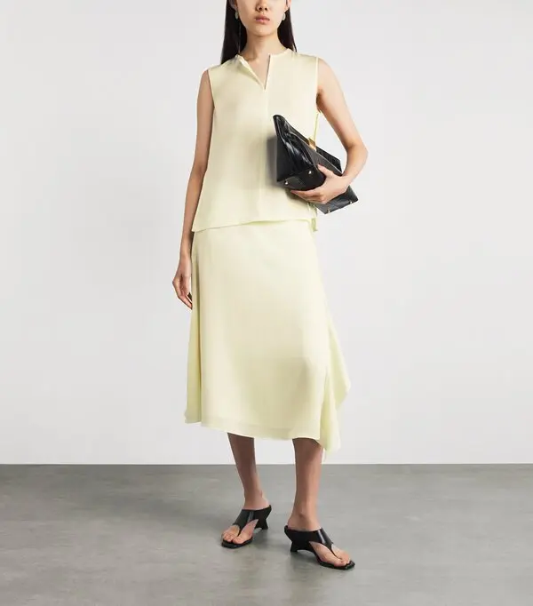 Theory Crushed Satin Draped Sarong Midi Skirt