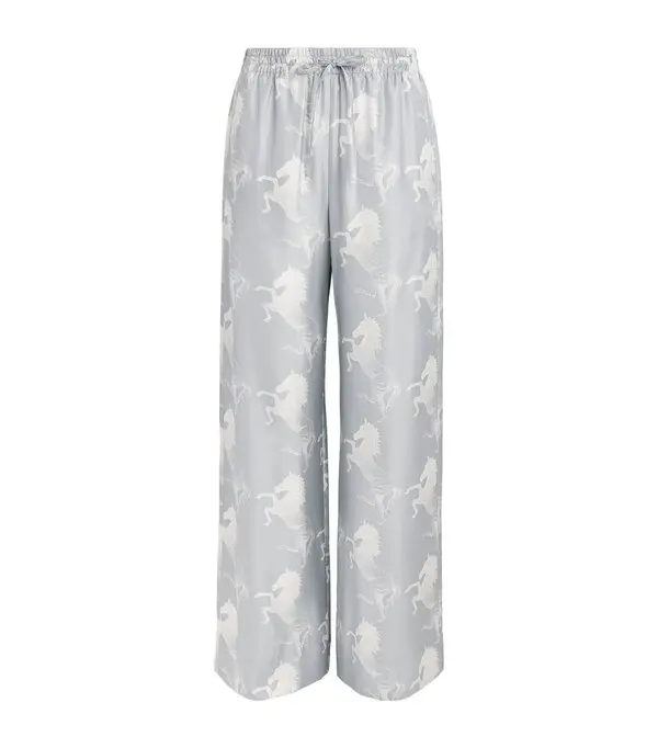 Stella McCartney Silk Horse Print Wide-leg Trousers - Blue