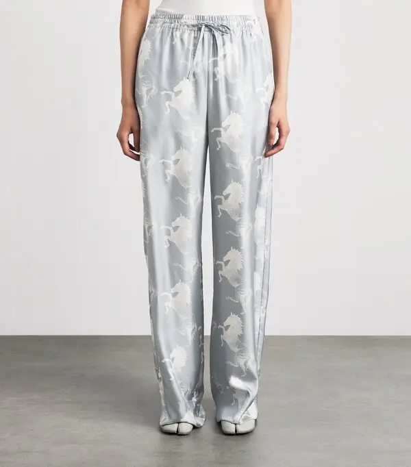 Stella McCartney Silk Horse Print Wide-leg Trousers - Blue