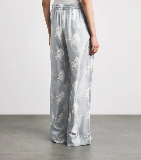 Stella McCartney Silk Horse Print Wide-leg Trousers - Blue