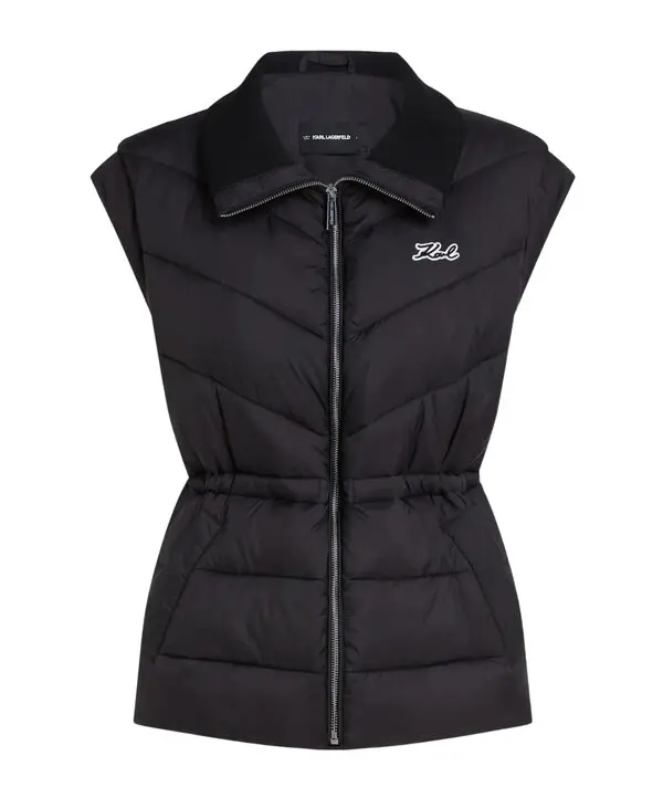 Karl Lagerfeld Drawstring-waist Quilted Gilet - Black
