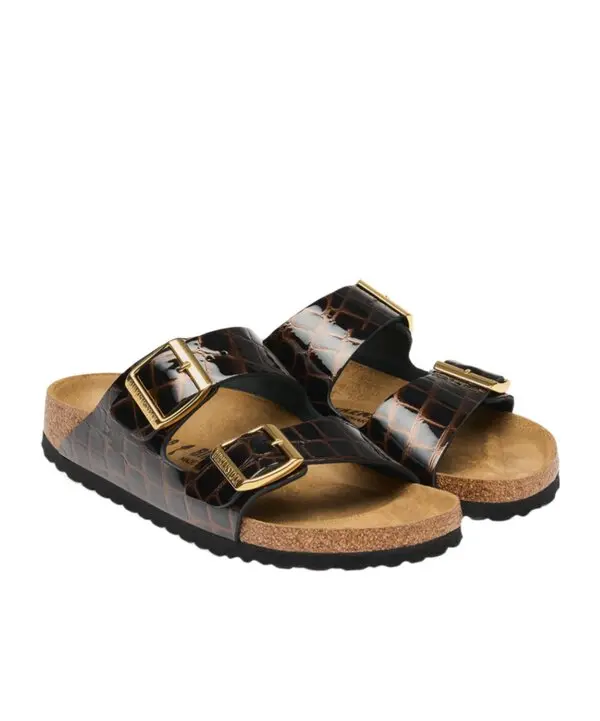 BIRKENSTOCK Arizona Croc-effect Leather Sandals With Adjustable Buckles - Black Embossing